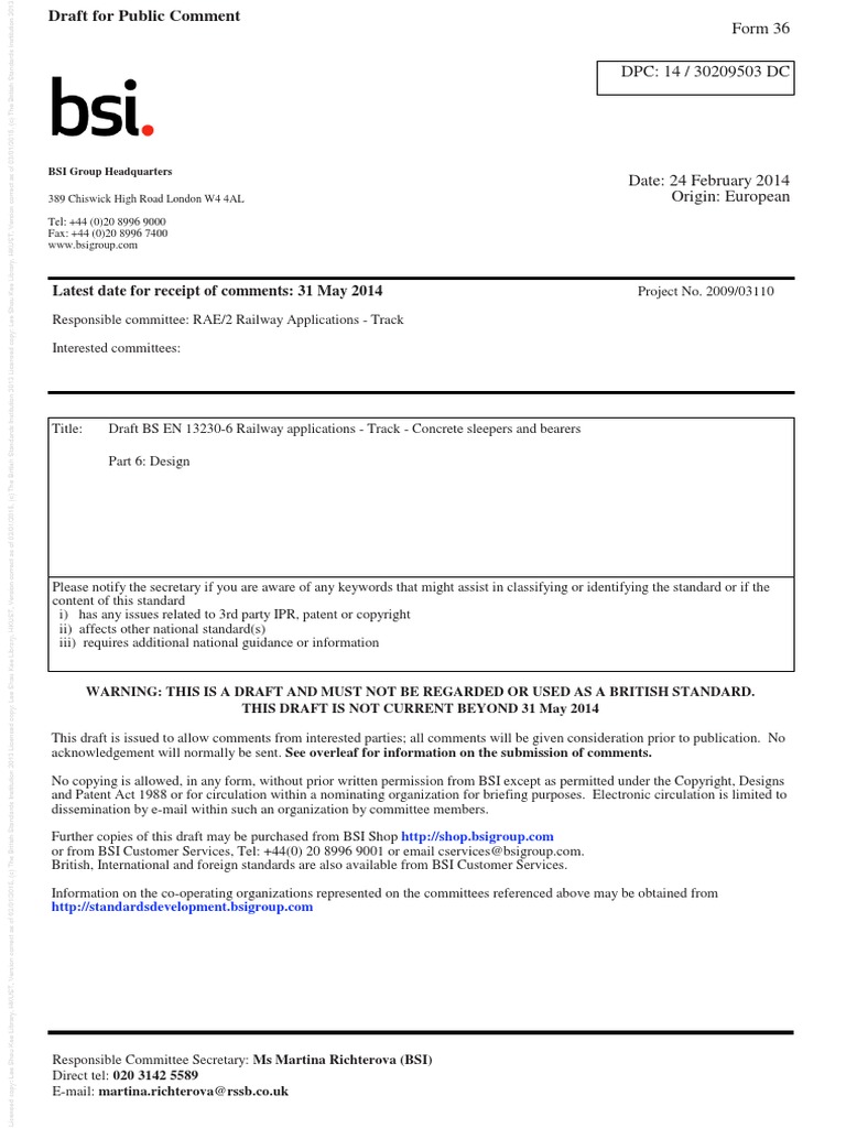Bs en 13230 6 Railway Applications Track Concrete Sleepers and Bearers ...