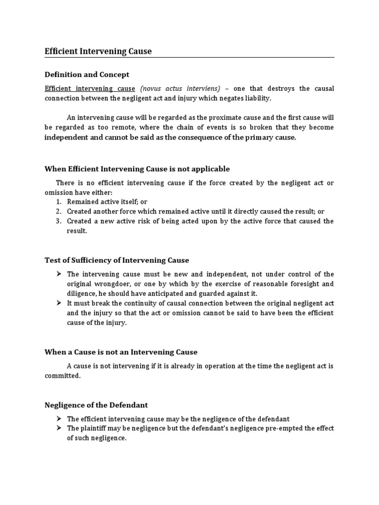 Efficient Intervening Cause | PDF | Negligence | Causation (Law)