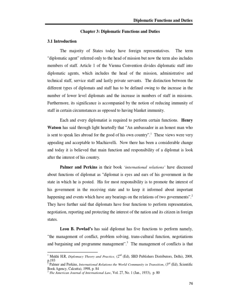 Diplomatic Functions and Duties Chapter 3: Diplomatic Functions and ...