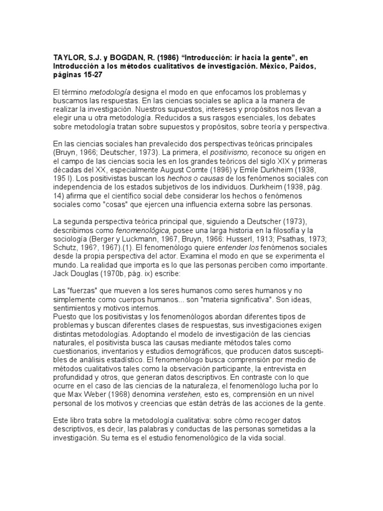 TAYLOR y BOGDAN - Introducción A Los Métodos Cualitativos de Investigación - Capítulo 1 ...