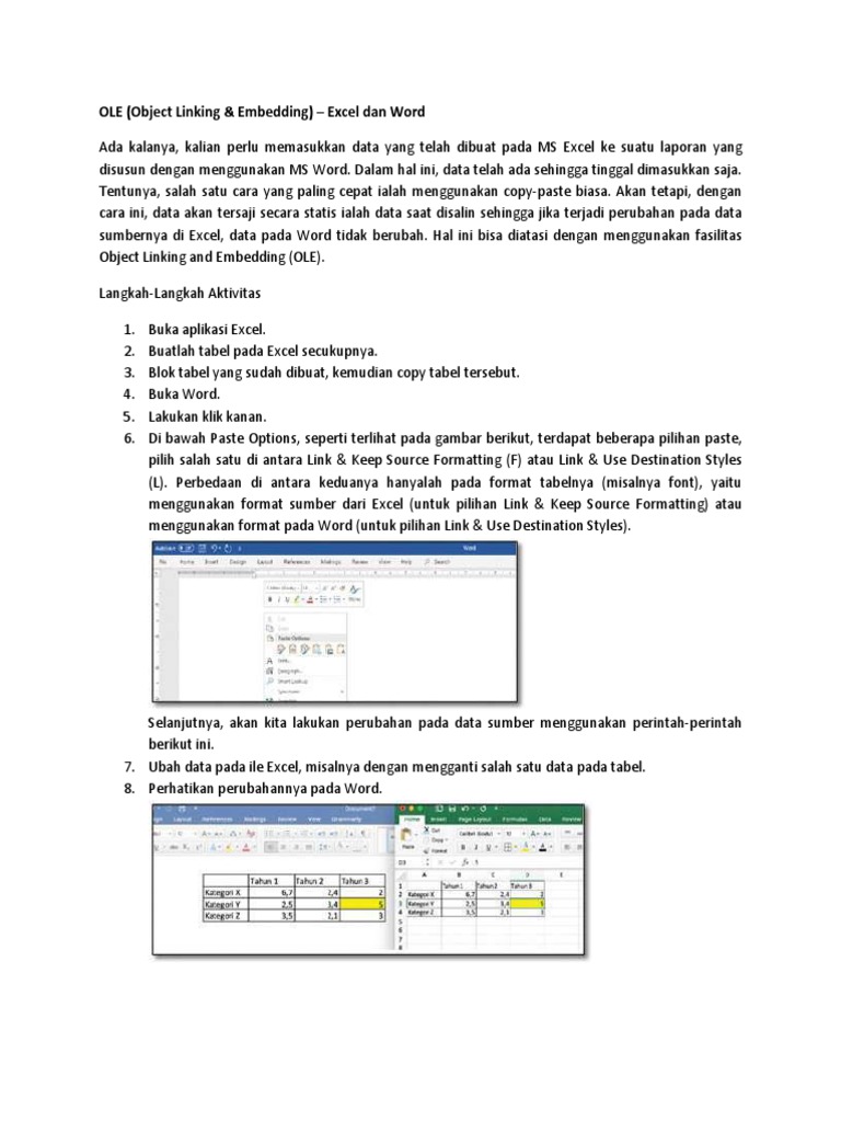 OLE (Object Linking Embedding) - Excel Dan Word | PDF