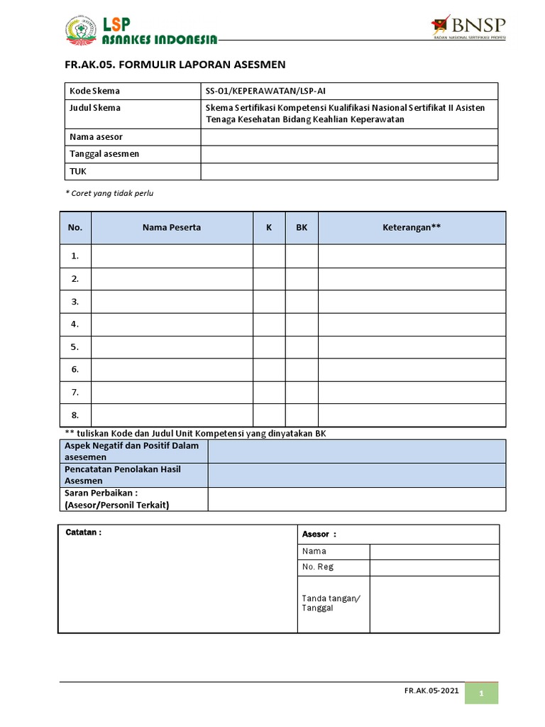 FR - Ak.05. Formulir Laporan Asesmen | PDF