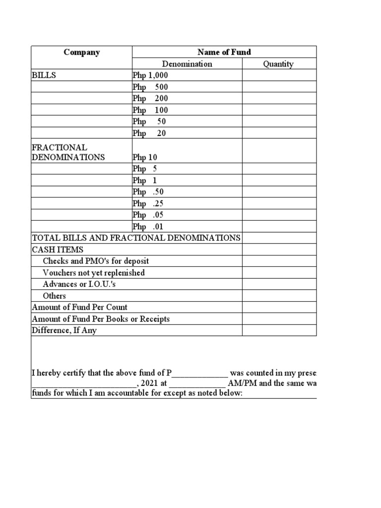 Cash Audit and Bank Reconciliation Form | PDF | Debits And Credits | Banks