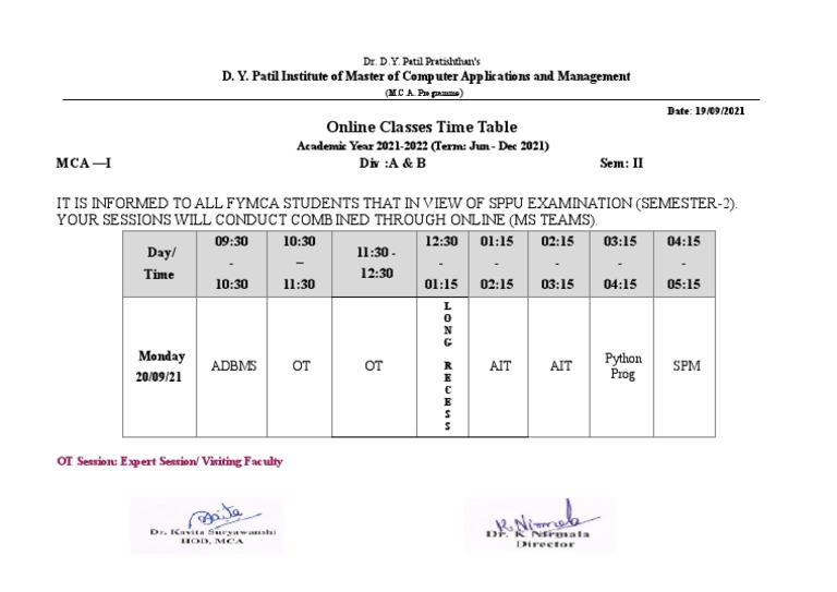 20th Sept 2021 Time Table | PDF
