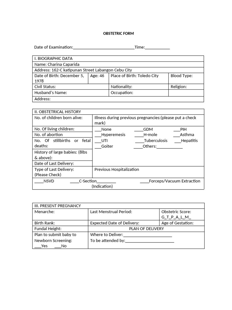 Obstetric Form Editable | PDF | Childbirth | Abdomen