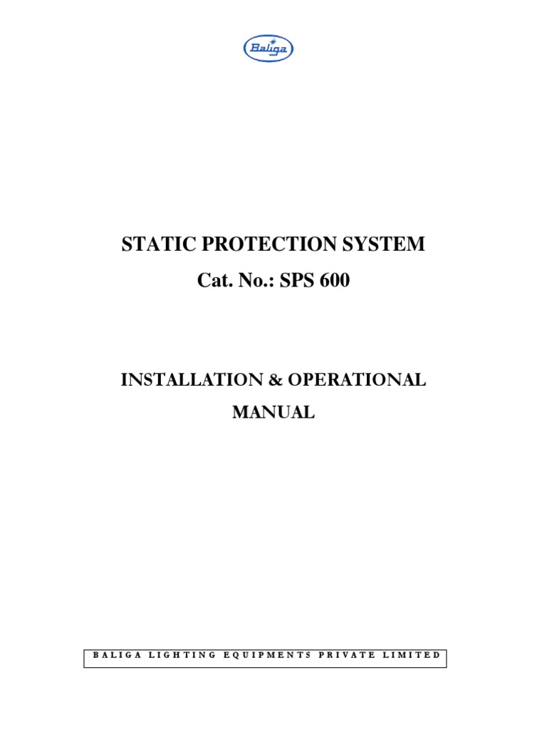 Static Protection System Cat. No.: SPS 600: Installation & Operational ...