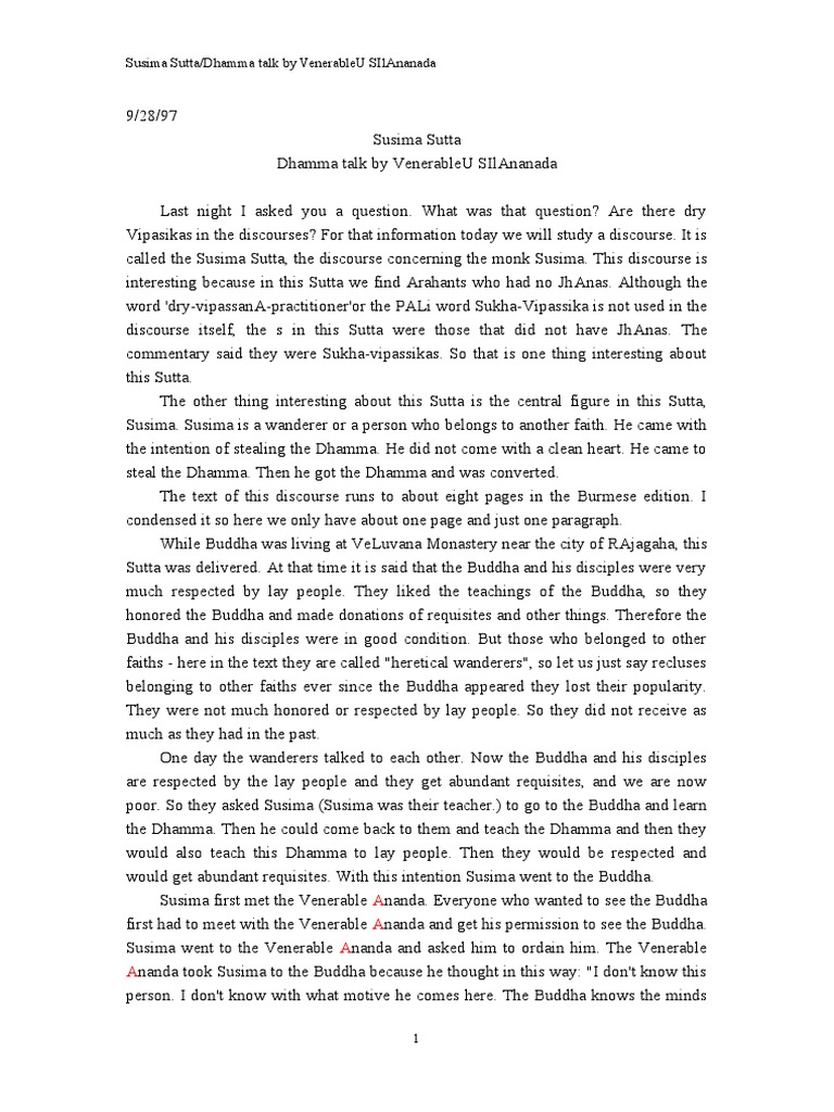 Susima Sutta/Dhamma Talk by Venerableu Silananada: A A A A | PDF ...