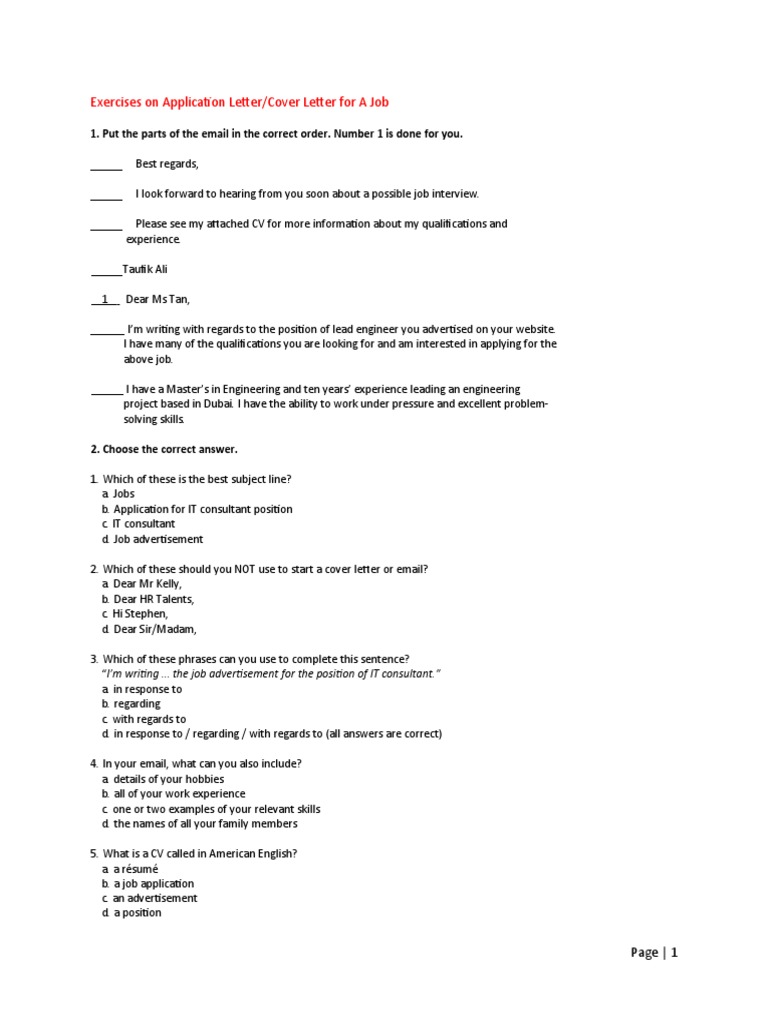 Job Application Letter Exercises | PDF