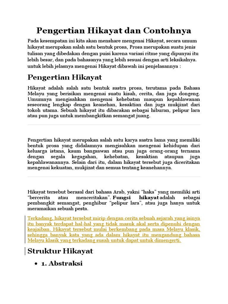 Pengertian dan Ciri-Ciri Hikayat | PDF