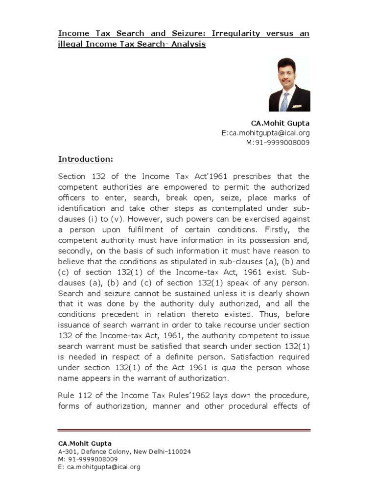 Income Tax Search and Seizure Irregularity Versus An Illegal Income Tax ...