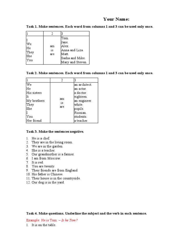 Your Name:: Example: He Is Tom. - Is He Tom? | PDF | Syntax | Grammar