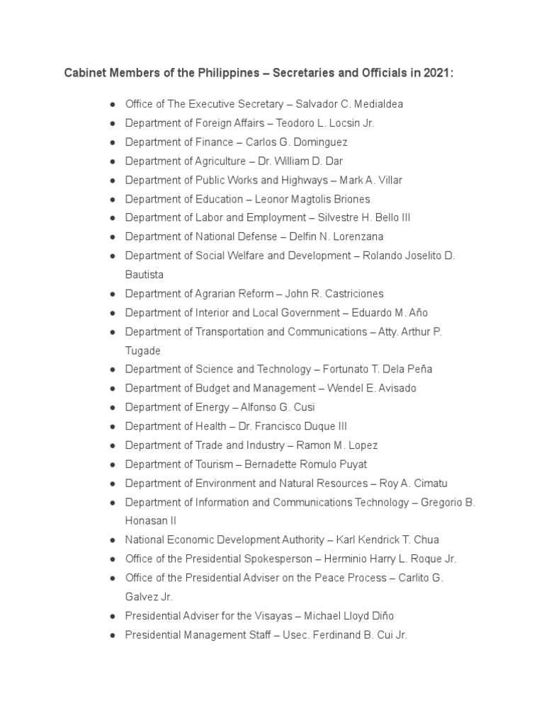 Cabinet Members of The Philippines - Secretaries and Officials in 2021 ...