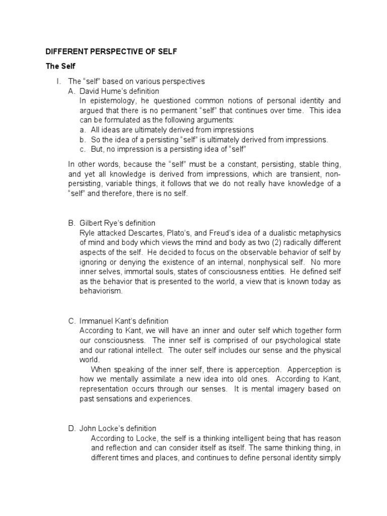 Different Perspective of Self The Self | PDF | Id | Mind