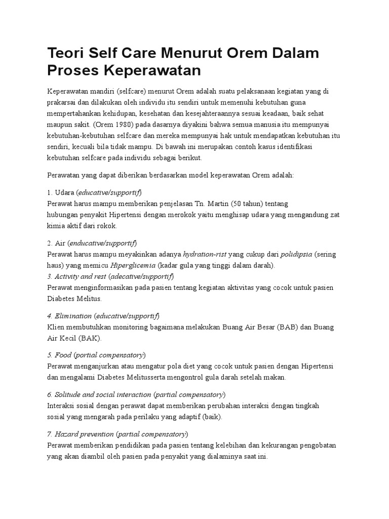 Teori Self Care Menurut Orem Dalam Proses Pdf