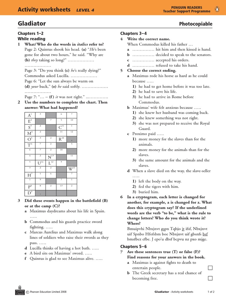 Gladiator: Activity Worksheets | PDF | Gladiator | Ancient Rome