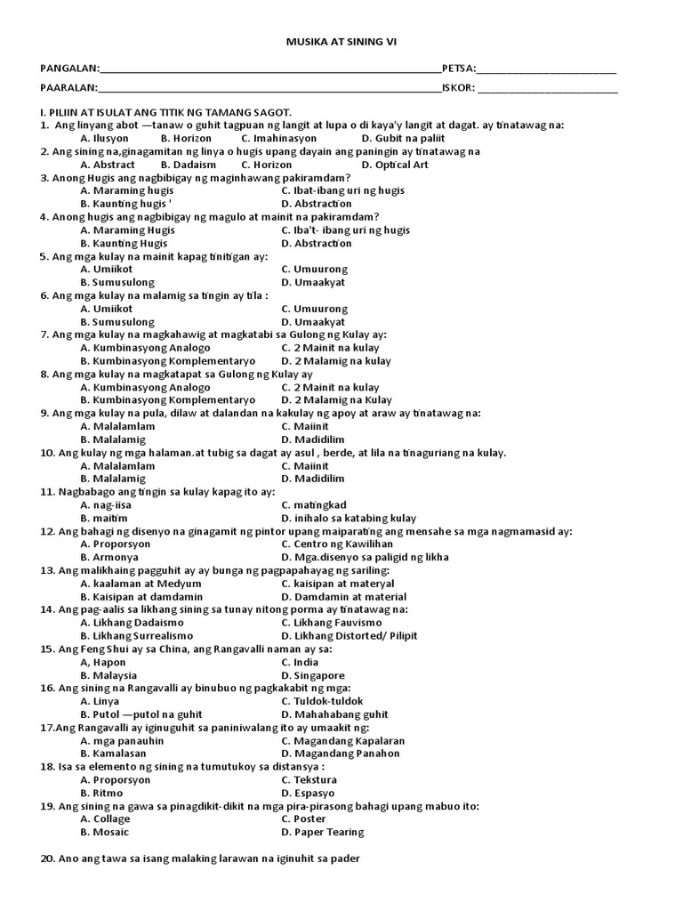 6 Musika at Sining Vi | PDF