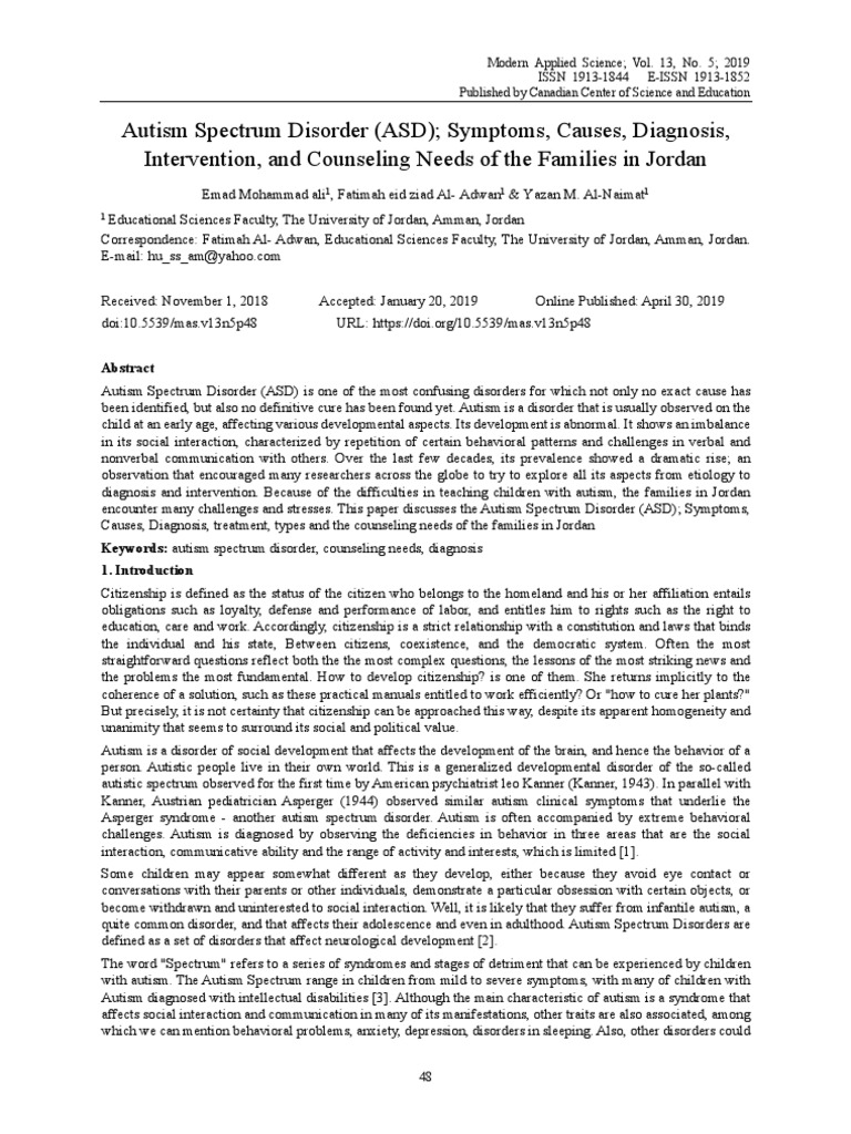 Autism Spectrum Disorder Asd Symptoms Causes Diagn Pdf Autism