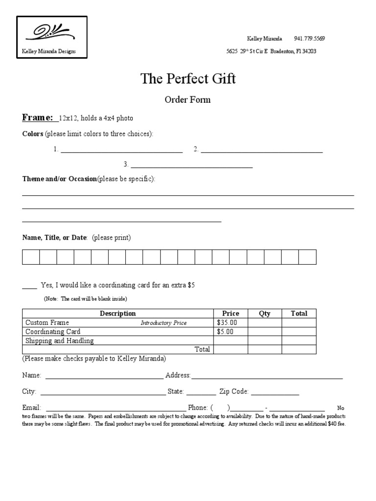 Custom Frame Order Form | PDF
