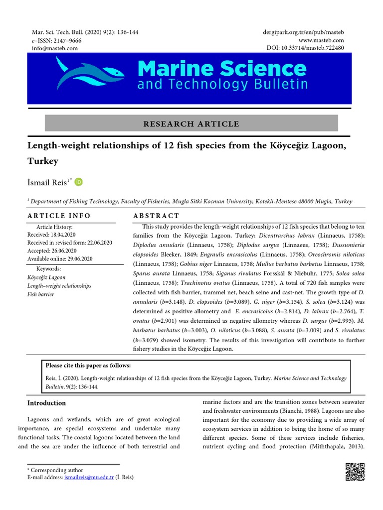 Length-Weight Relationships of 12 Fish Species | PDF | Regression ...