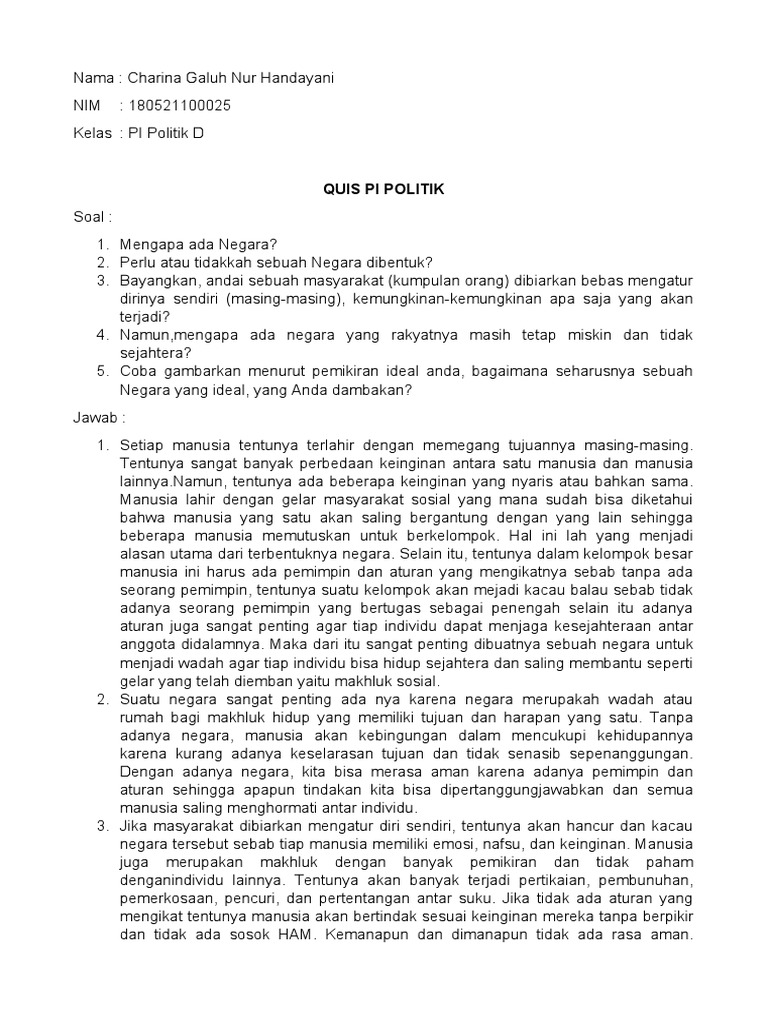 Quiz PI Politik Konsep Negara | PDF | Politik | Kesehatan Holistik