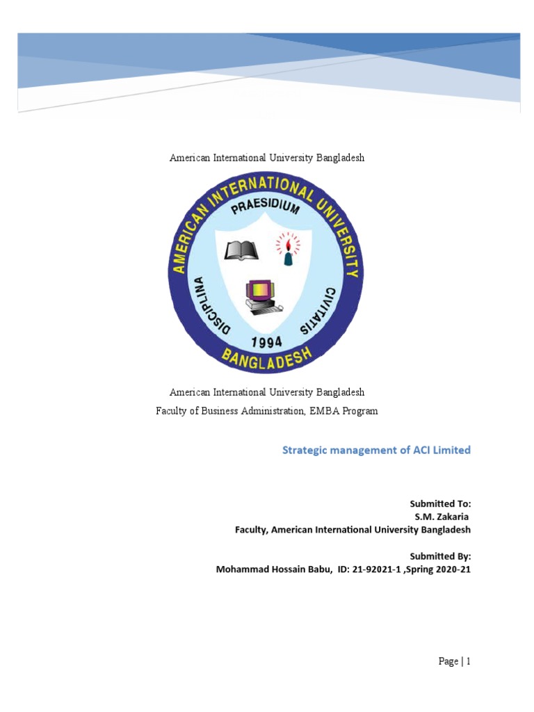 ACI Strategic Management Assignment | PDF | Strategic Management ...
