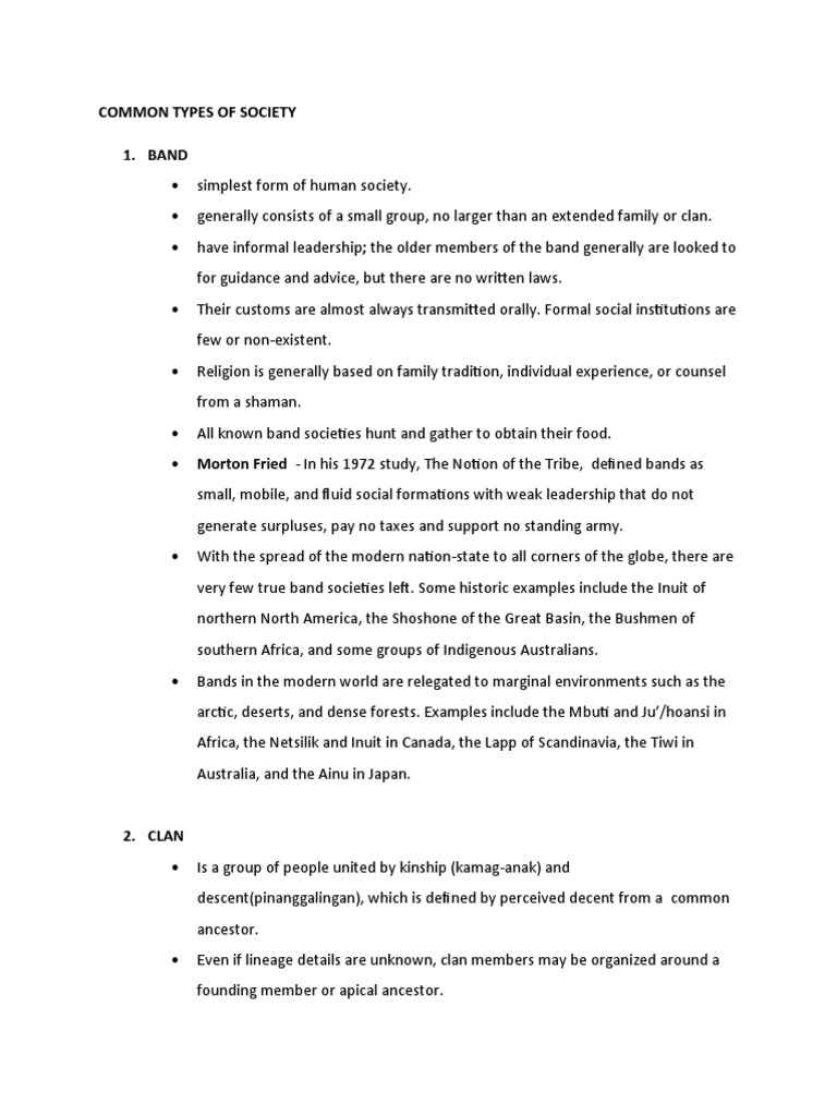 Common Types of Society | PDF | Clans | Ethnic Groups