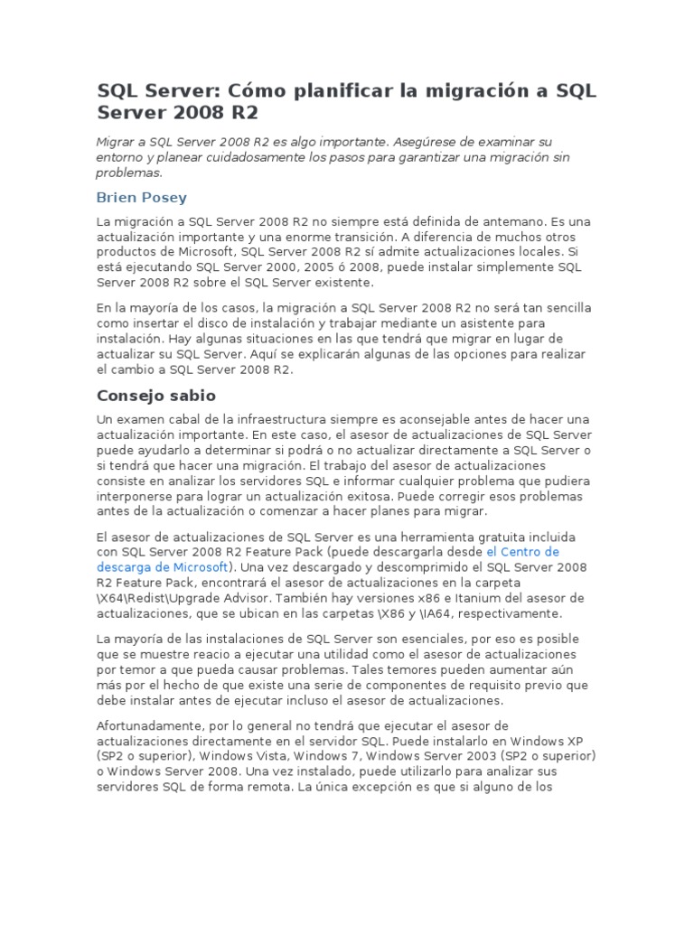 Migración A SQL Server 2008 R2 | PDF | Servidor SQL de Microsoft ...