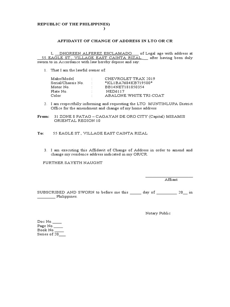 Affidavit OF CHANGE ADDRESS | PDF
