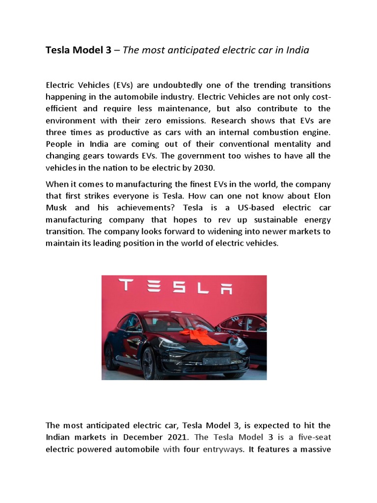 Tesla Model 3 | PDF | Electric Vehicle | Electric Car