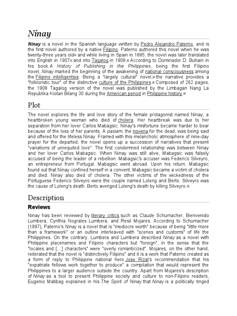 Ninaythe First Filipino Novel | PDF | Philippines