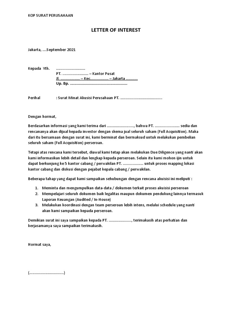 Draft Surat LoI-Letter of Intens | PDF