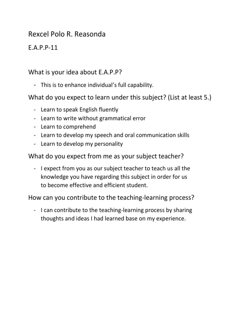 Rexcel Polo R. Reasonda: E.A.P.P-11 | PDF