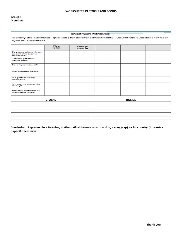 Worksheets in Stocks and Bonds | PDF