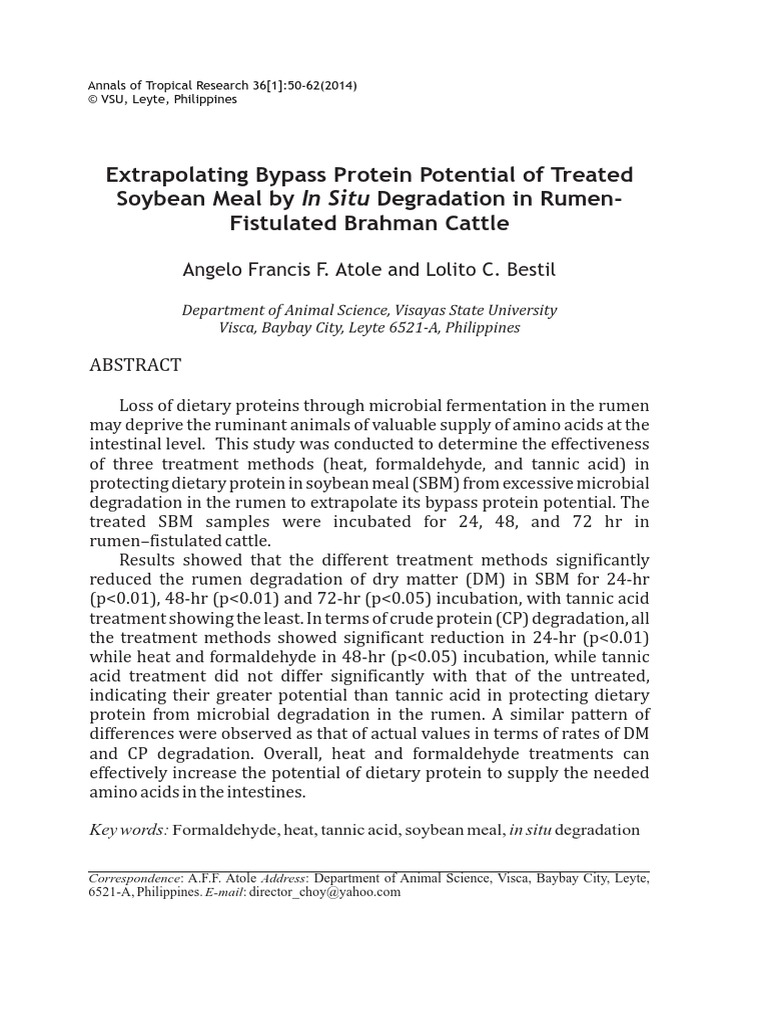 Extrapolating Bypass Protein Potential of Treated Soybean Meal by ...