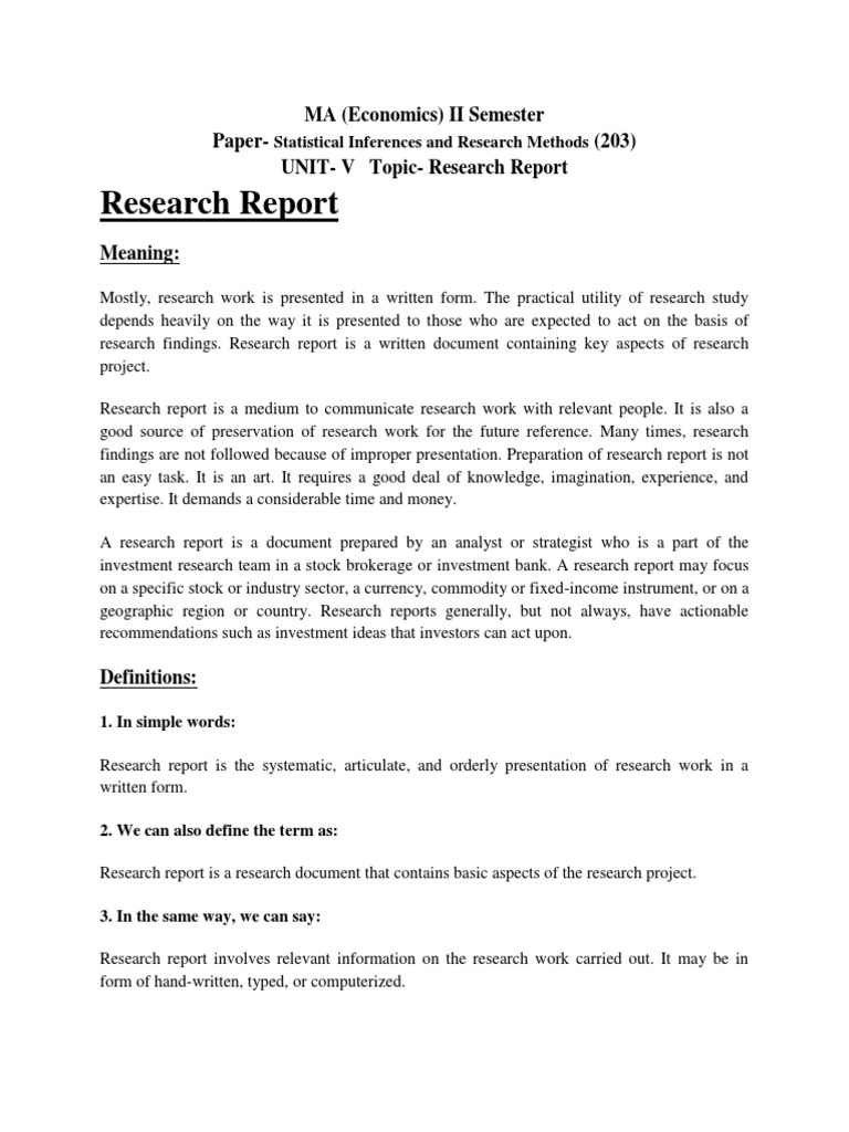 Research Report: MA (Economics) II Semester Paper - (203) UNIT - V ...