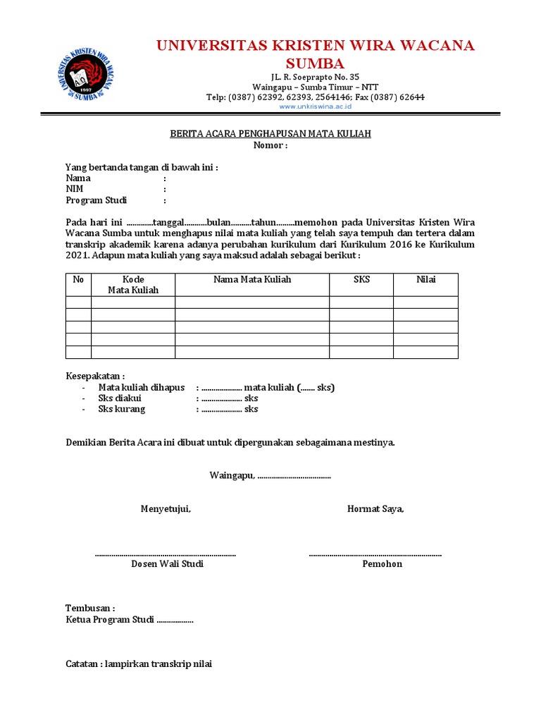 Berita Acara Penghapusan Mata Kuliah | PDF