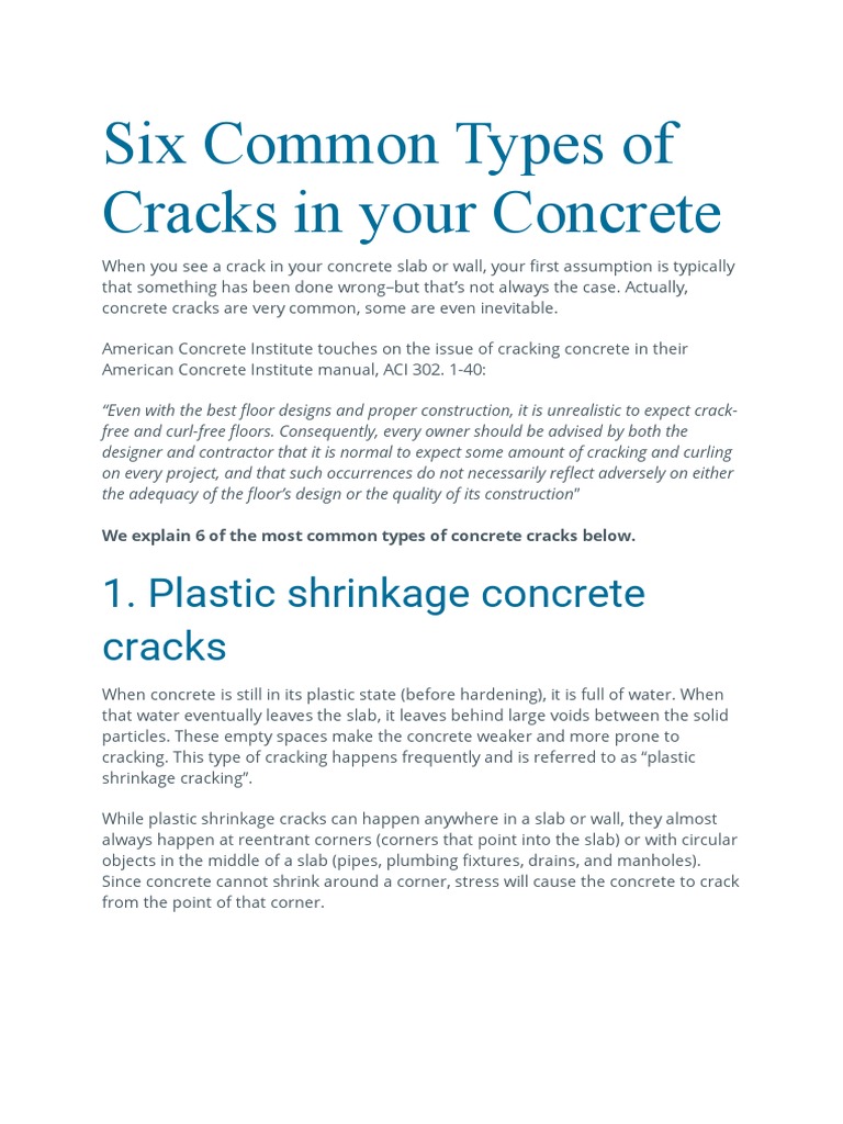 Six Common Types of Cracks in Your Concrete | PDF | Concrete | Applied ...