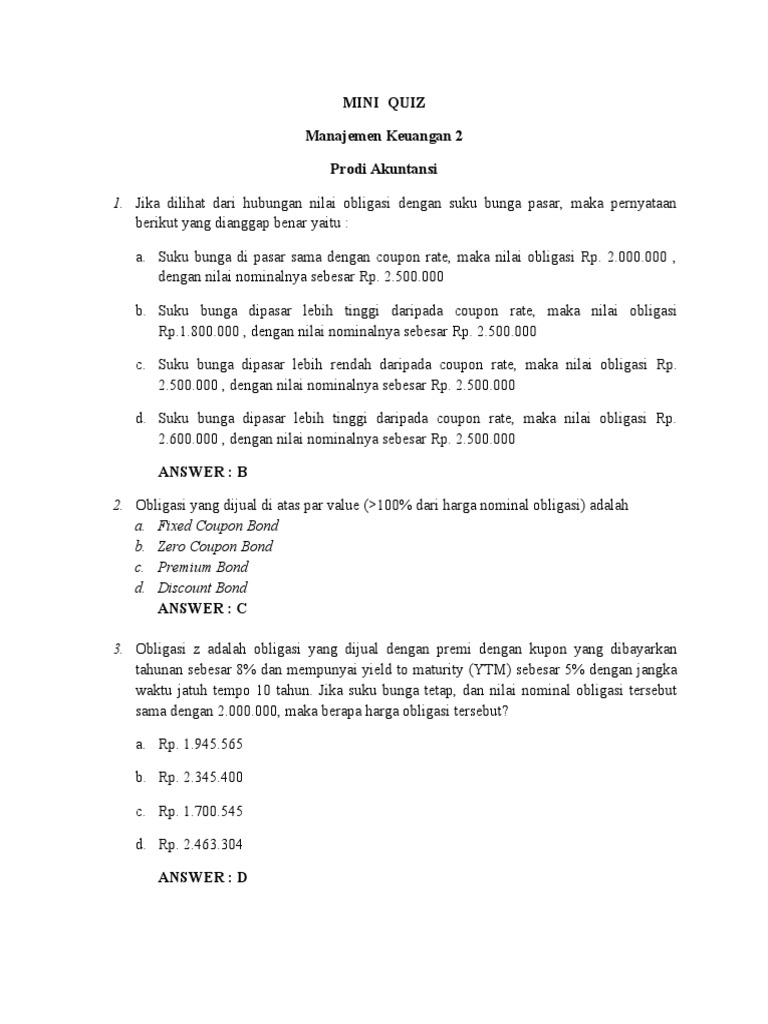 Mini Quiz Manajemen Keuangan 2 Akuntansi | PDF | Pengelolaan Keuangan ...