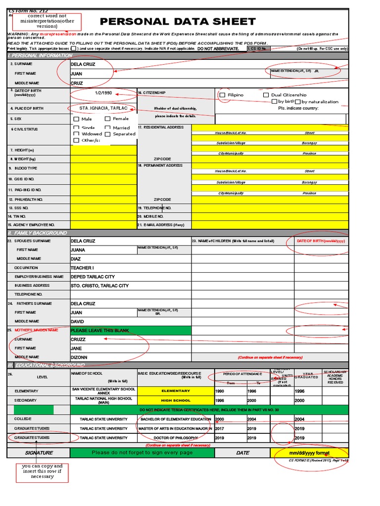 Instructions To Fill-Out The PDS | Download Free PDF | Teachers | Passport