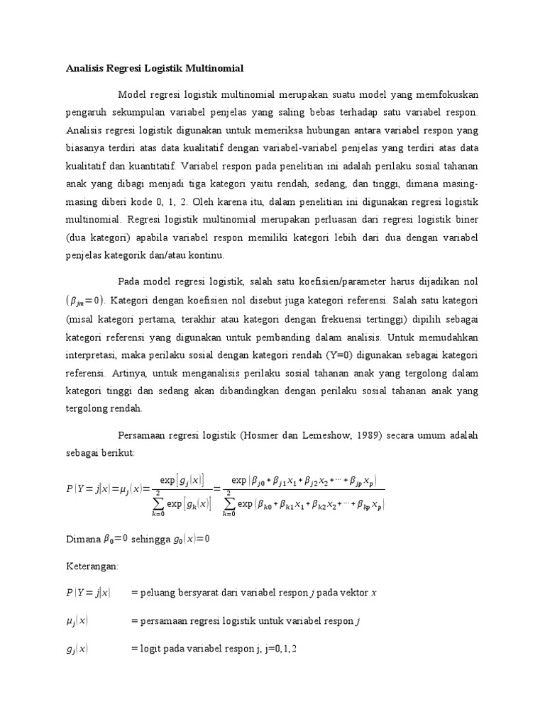 Analisis Regresi Logistik Multinomial | PDF