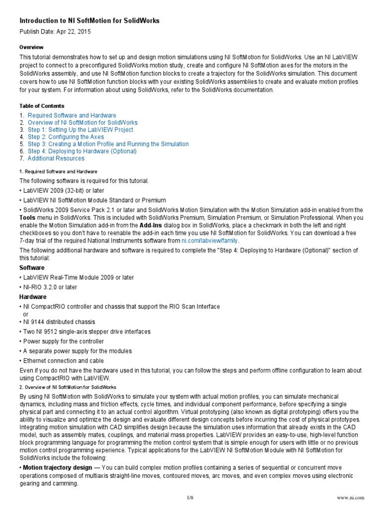 Introduction To NI SoftMotion For SolidWorks - en | Download Free PDF | Simulation | Computer ...