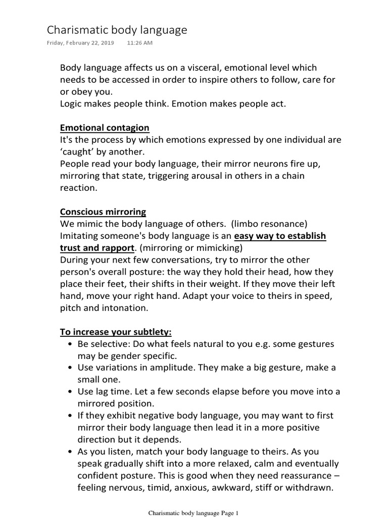 Charismatic Body Language Tips | PDF | Body Language | Nonverbal Communication