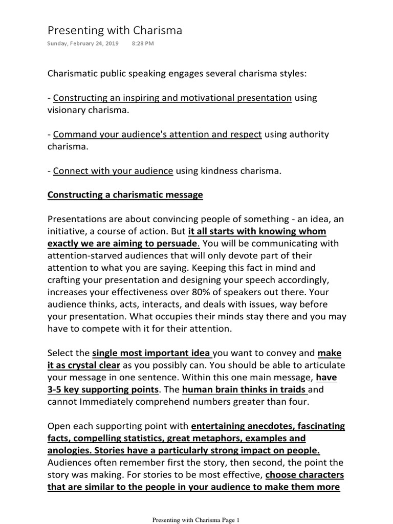 Charisma Myth Notes - Presenting With Charisma | PDF | Speech | Charisma