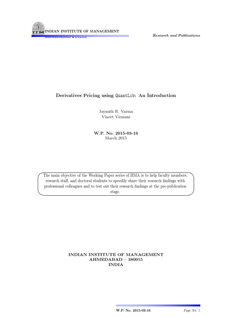 Derivatives Pricing Using Quantlib: An Introduction: Jayanth R. Varma ...
