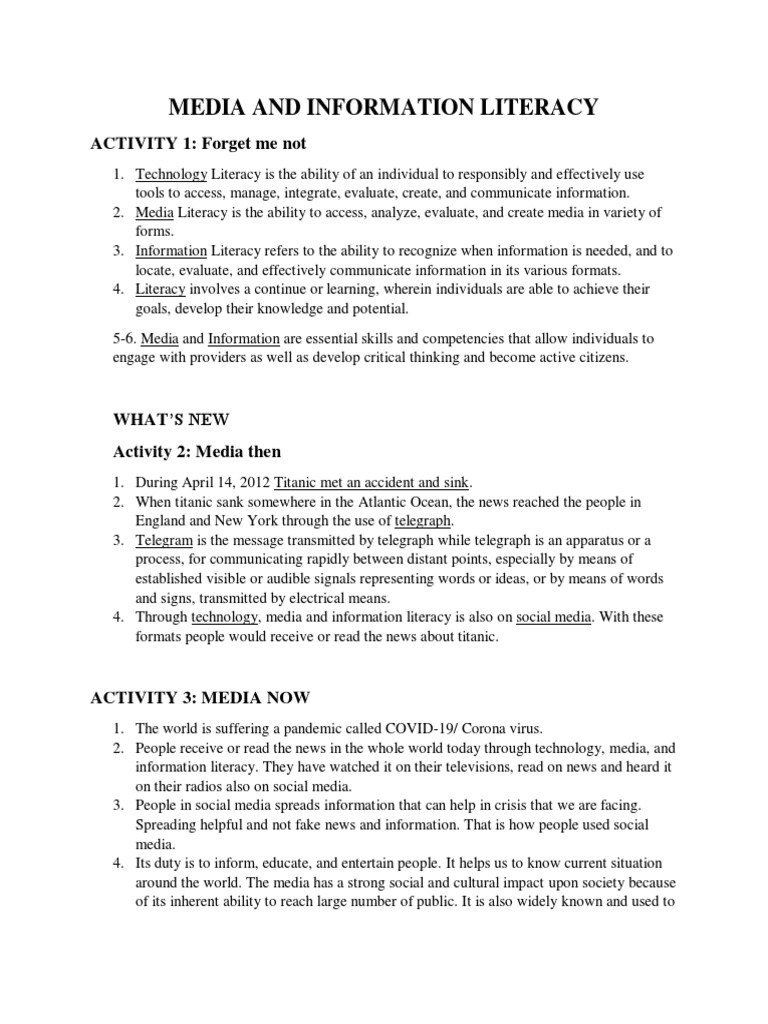 Media and Information Literacy: ACTIVITY 1: Forget Me Not | Download ...