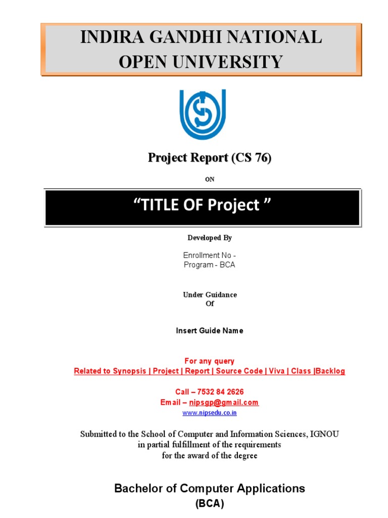 IGNOU BCA CS76 Synopsis CoverPage | PDF