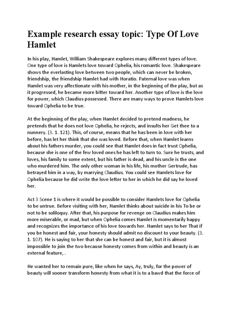 Example Research Essay Topic: Type of Love Hamlet | PDF | Hamlet