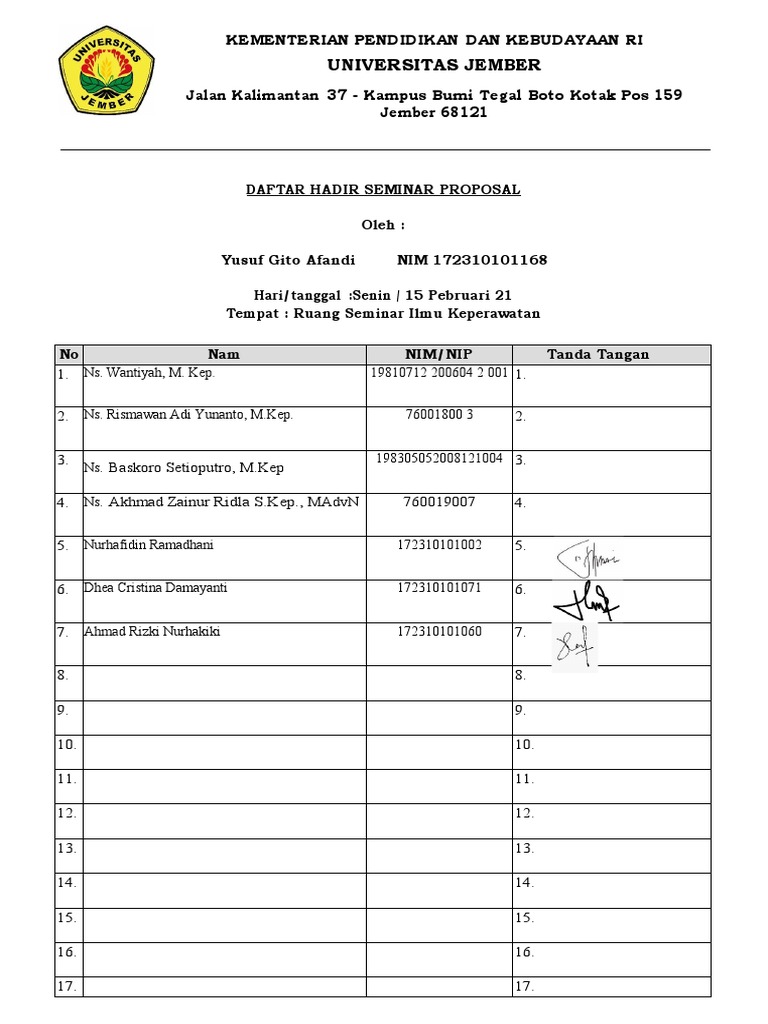 Daftar Hadir Sempro | PDF
