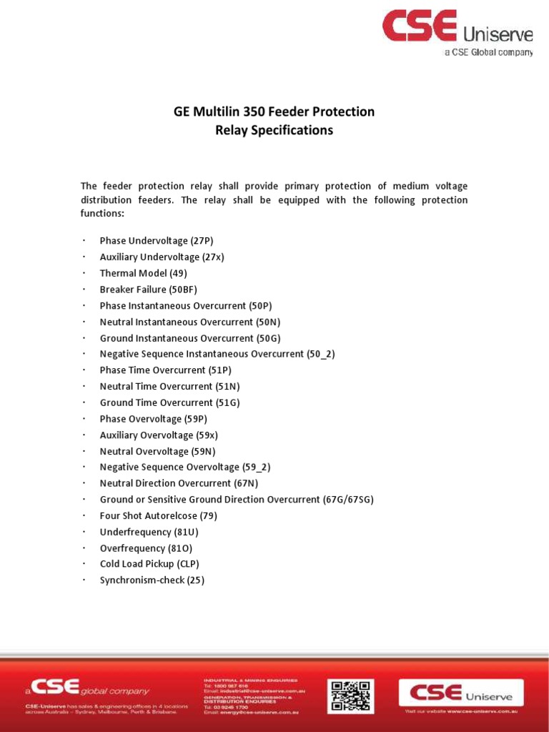 GE Multilin 350 Feeder Protection Relay Specifications | PDF | Computer ...