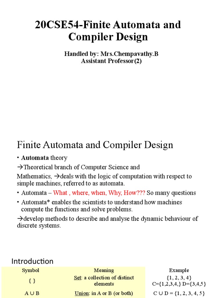 20CSE54-Finite Automata and Compiler Design: Handled By: Mrs ...